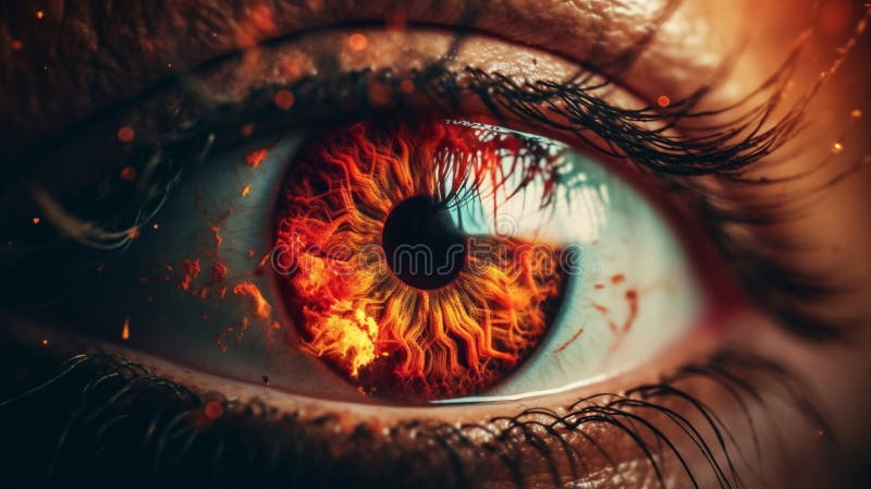 Macro Image of Human Eye with Fire Flames . Mixed Media Stock ...