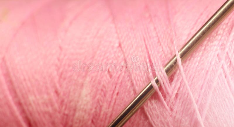 A Macro Image of a Needle with Pink Thread Stock Image - Image of hobby ...