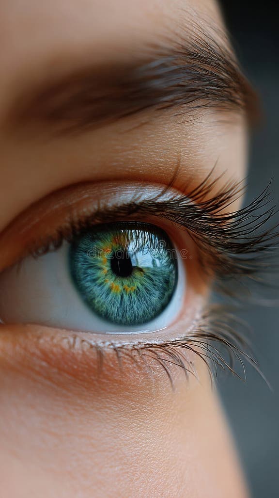 Macro Image of a Teal Eye with Long Lashes Featuring Reflections Stock ...