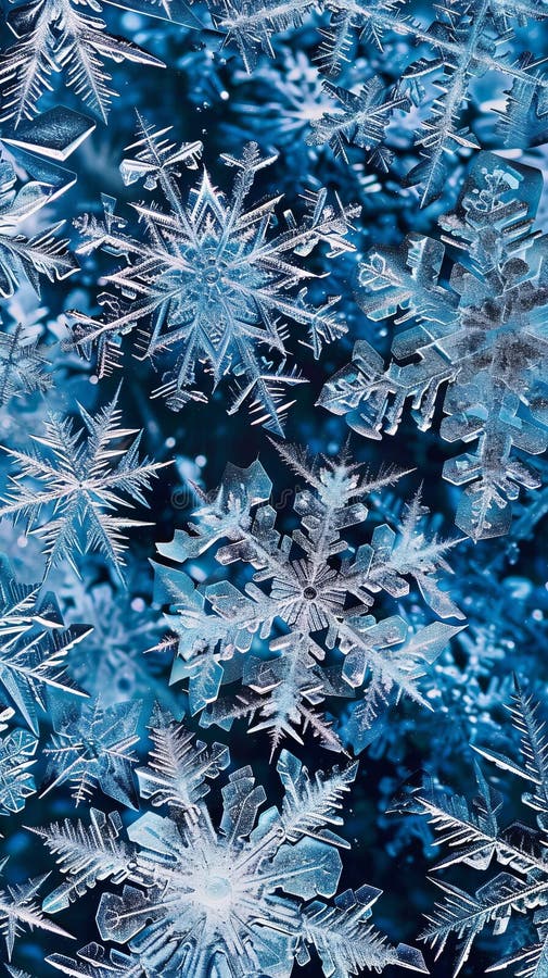 Macro of Intricate Ice Crystals on a Cool Blue Background, Winter ...