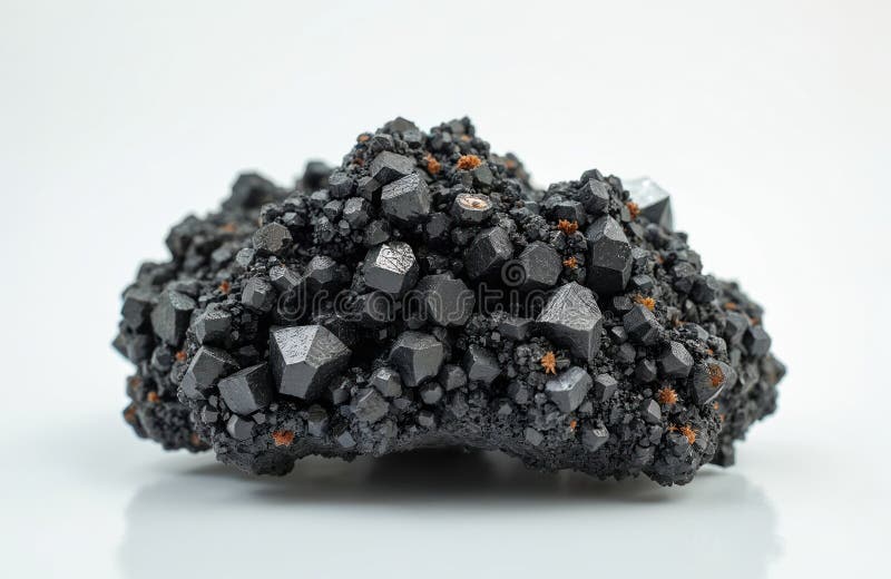 Macro of Isometric Crystal Aggregate on White Backdrop. Complex ...