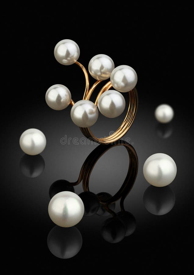 Macro Jewelry Piece Ring Pearls Black Background Stock Photos - Free ...