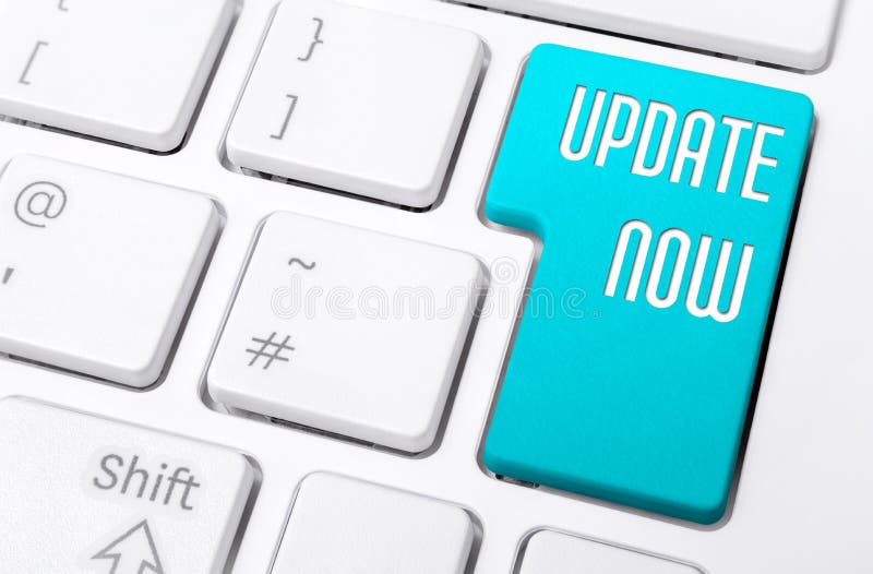 Macro of a Keyboard with the Blue Button Update Now Stock Photo - Image ...
