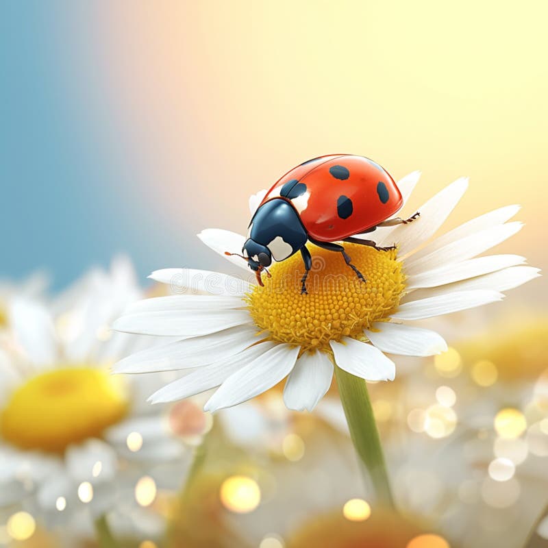 Macro Ladybug Perched on Daisy Flower, with Blurred Bokeh Stock ...