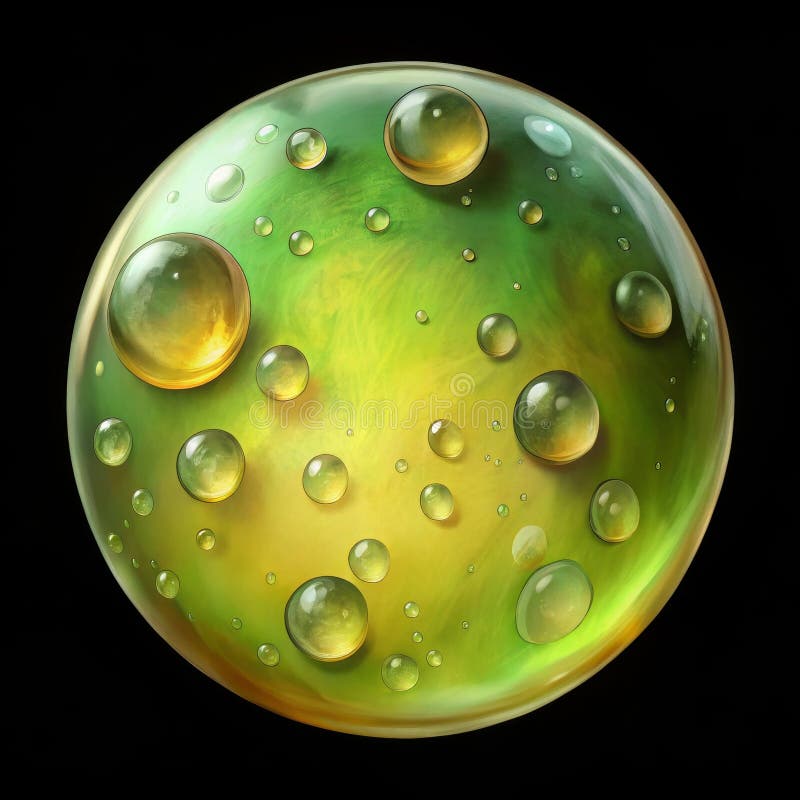 Macro Lens Green-Gold Orb, Water Droplets, Abstract Stock Illustration ...