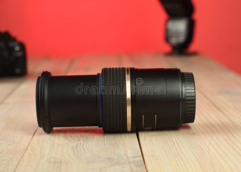 Macro lens on table stock image. Image of background - 266140867