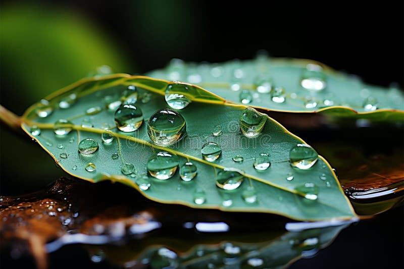 Macro Magic Water Drop on Falling Leaf Stock Image - Image of precision ...