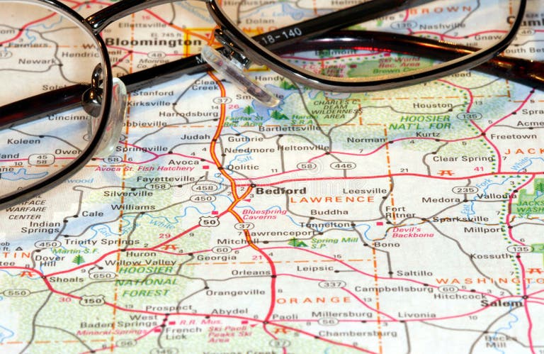 Macro Map and Reading Glasses Stock Image - Image of towns, roads: 1277375