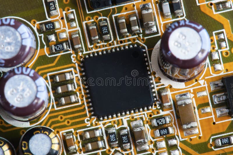 Macro Microchip in Yellow Circuit Board Abstract Background Stock Image ...