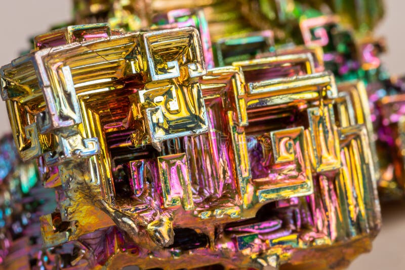 The Mineral Bismuth on a Black Reflective Surface Stock Photo - Image ...