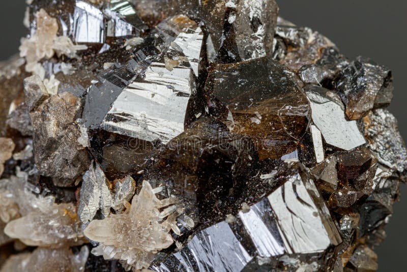 Macro Mineral Cassiterite Stone on Gray Background Stock Image - Image ...