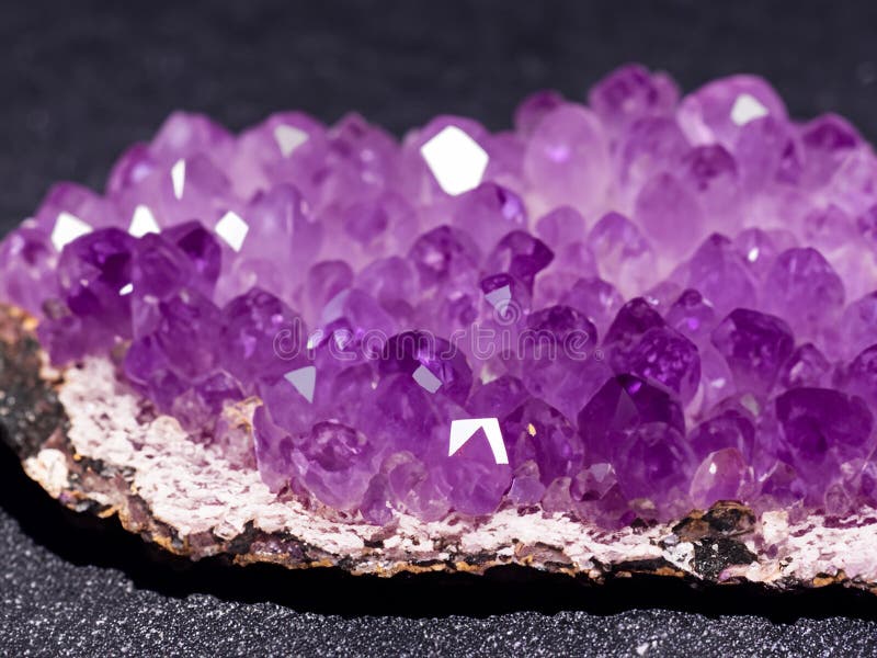 Macro Mineral Stone Amethyst Crystals on a Black Background Stock Image ...