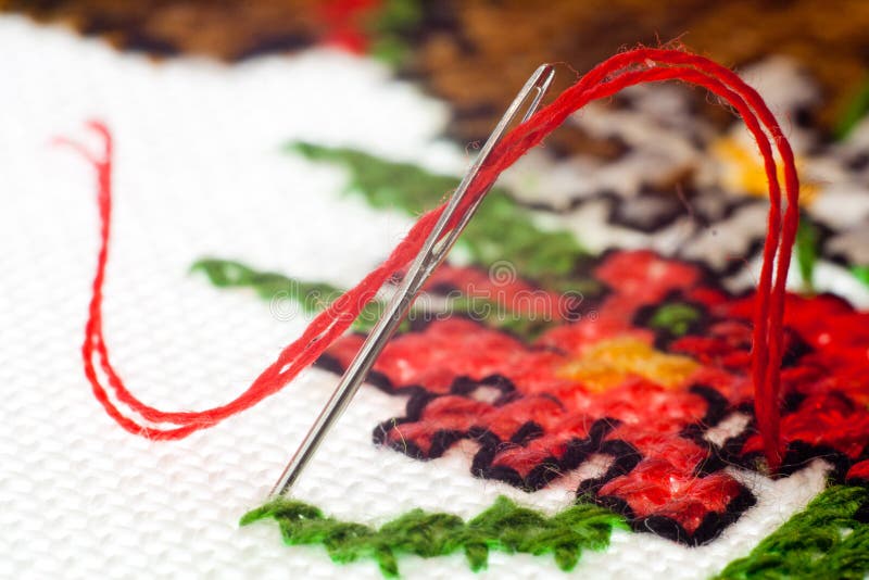 Macro Needle with Red Thread Stock Image - Image of cross, thread: 30102951