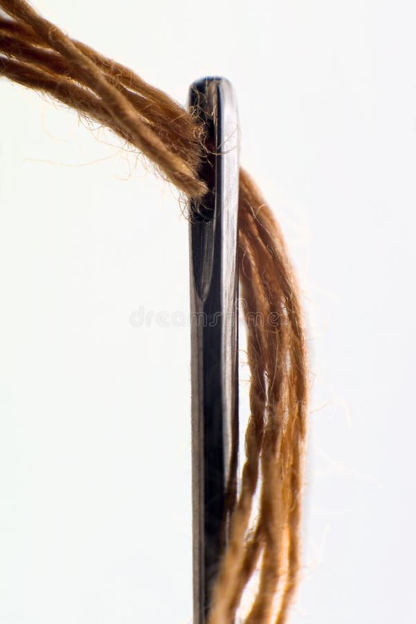 Macro of Needle with Thread Over White Stock Photo - Image of cable ...