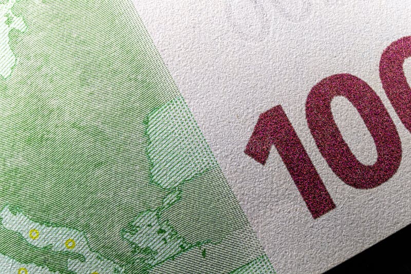 Macro, Number 100, and Copyspace of Hundred Euro Banknote Stock Image ...