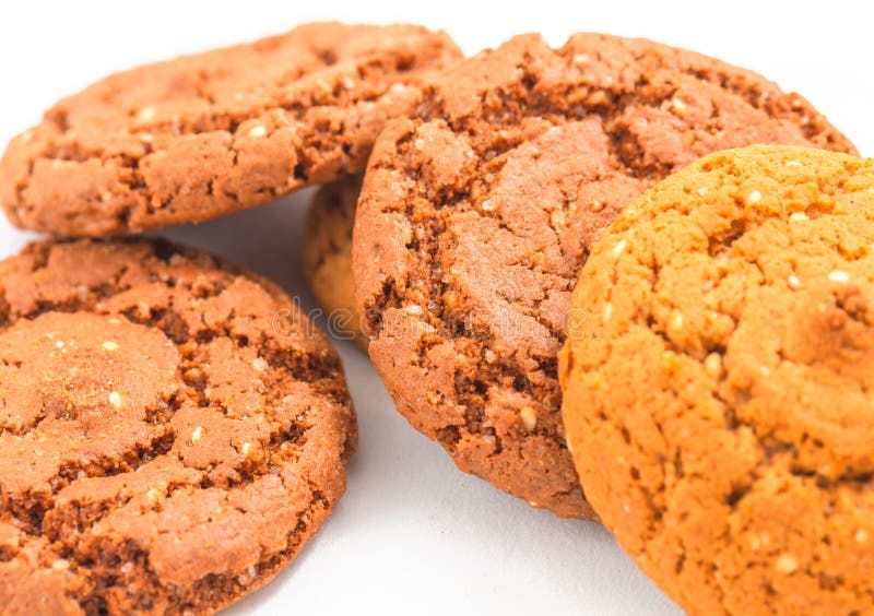 Macro Oatmeal Cookies Isolated on White. Stock Photo - Image of eating ...