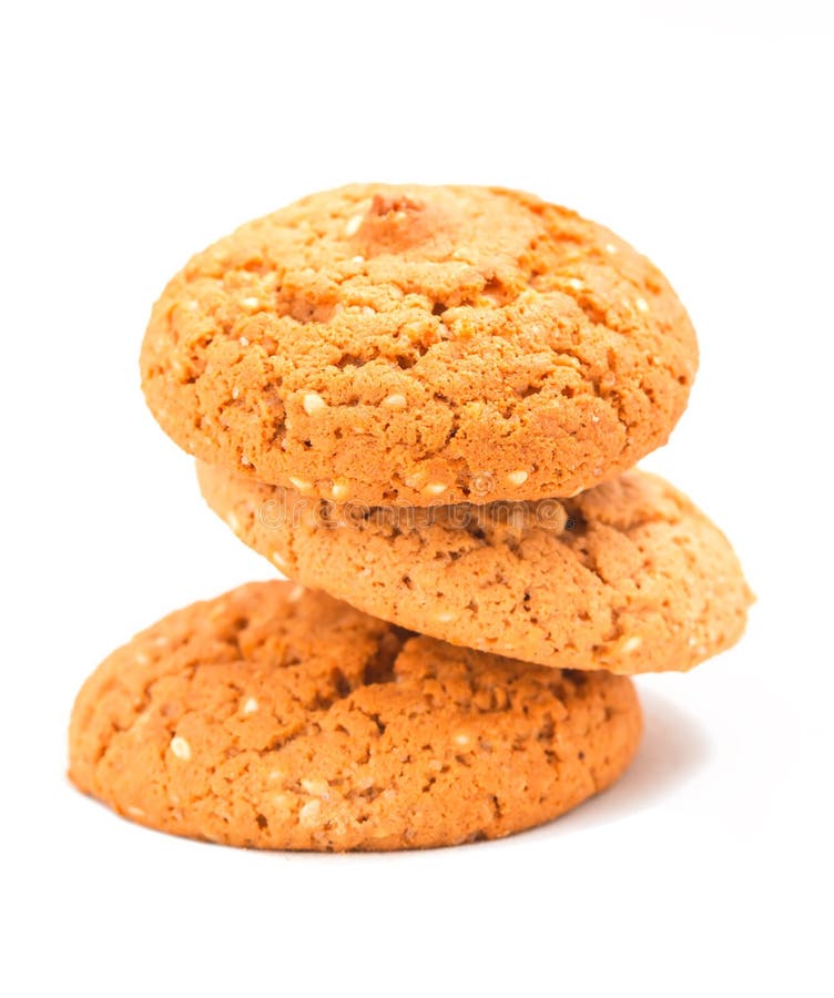 Macro Oatmeal Cookies Isolated on White. Stock Photo - Image of crunchy ...