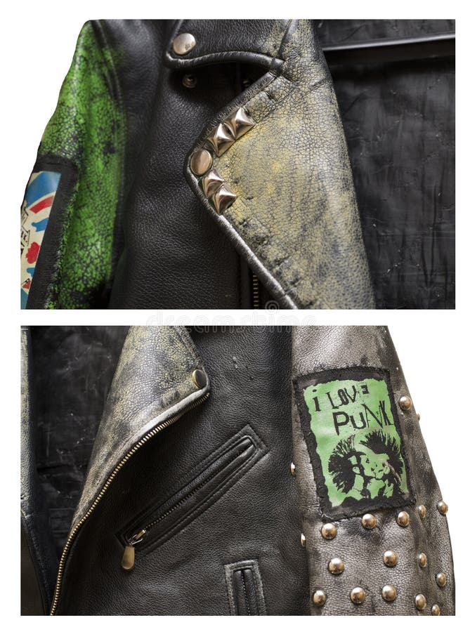 Macro Parts of Eather Underground Punk Stylish Jacket with Rivets and ...