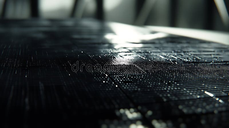 Abstract Perspective of Dark Gridded Surface with Water Droplets ...