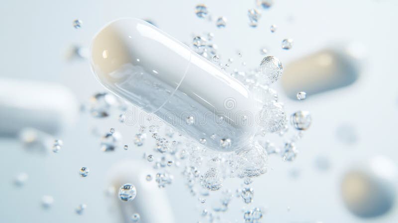 Close-up of a White Pill Dissolving in Liquid with Dynamic Bubbles in a ...