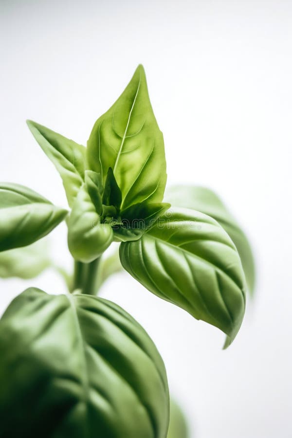 Macro Photo of Basil on White Background. Generative AI Stock ...