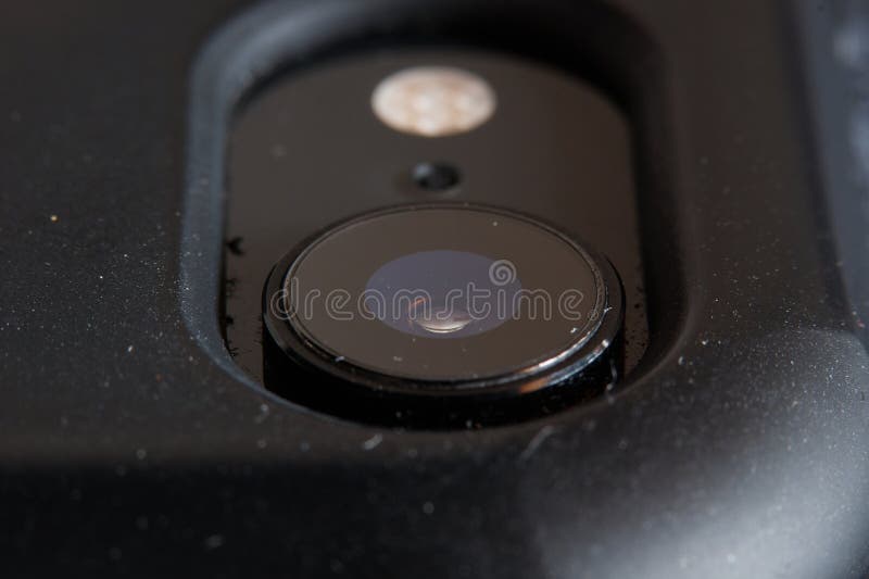 Macro Photo Camera Phone, Scratches and Dust on Camera Lens Stock Photo ...