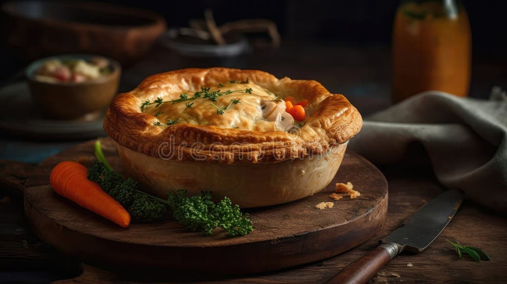 Macro Photo Chicken Pot Pie on Stone Rustic Pub. Generative AI Stock ...