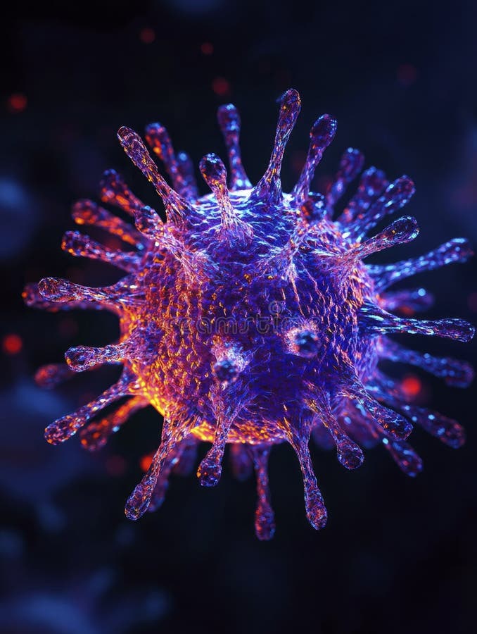 Macro Photo of a Complex Virus Structure with Spikes, Illuminated in ...