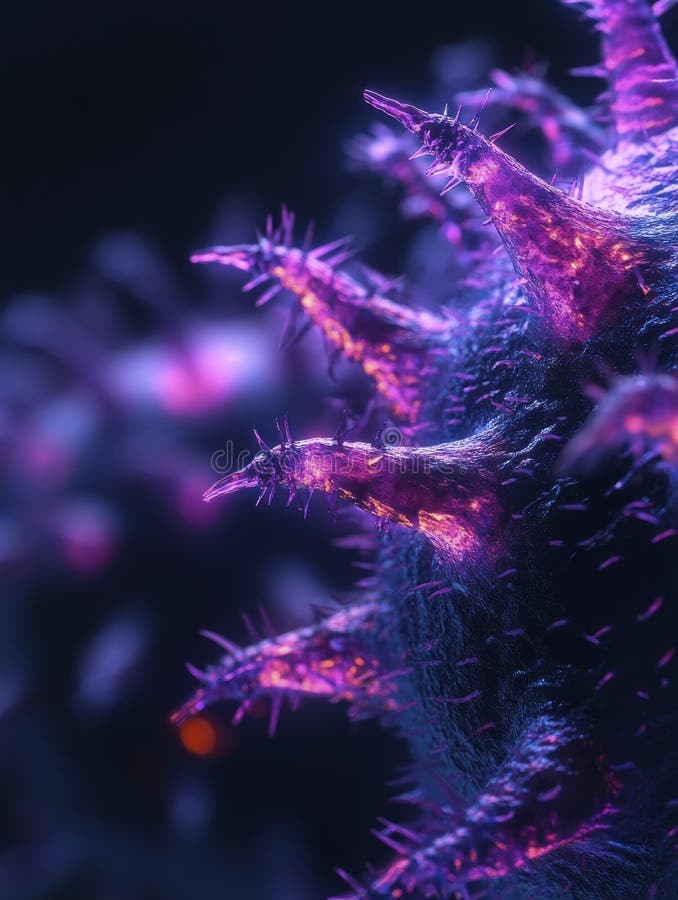 Macro Photo of a Complex Virus Structure with Spikes, Illuminated in ...