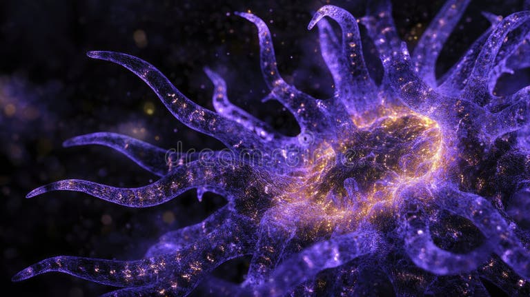 Macro Photo of a Complex Virus Structure with Spikes, Illuminated in ...