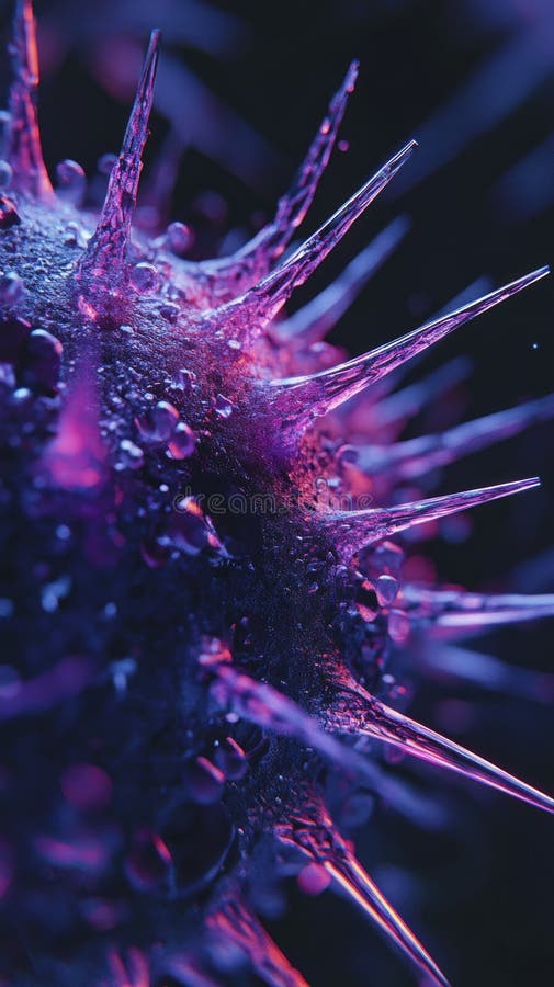 Macro Photo of a Complex Virus Structure with Spikes, Illuminated in ...