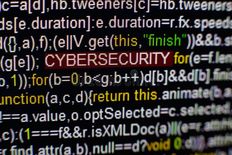Macro Photo Of Computer Screen With Program Source Code And Highlighted Cybersecurity
