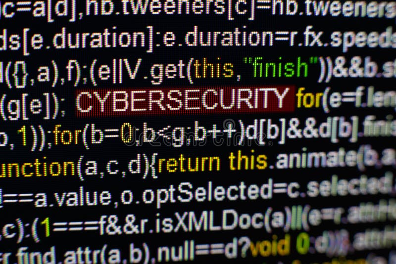 Macro Photo Of Computer Screen With Program Source Code And Highlighted Cybersecurity