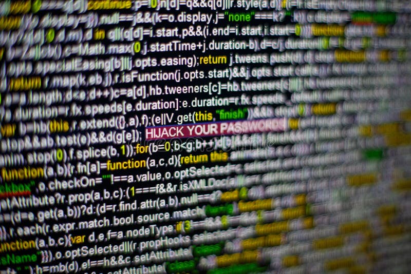 Macro Photo Of Computer Screen With Program Source Code And Highlighted Cybersecurity