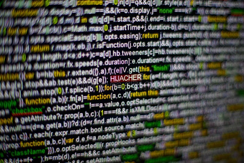 Macro Photo Of Computer Screen With Program Source Code And Highlighted Cybersecurity