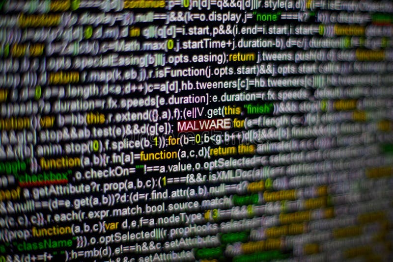 Macro Photo Of Computer Screen With Program Source Code And Highlighted Cybersecurity