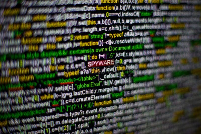 Macro Photo Of Computer Screen With Program Source Code And Highlighted Cybersecurity