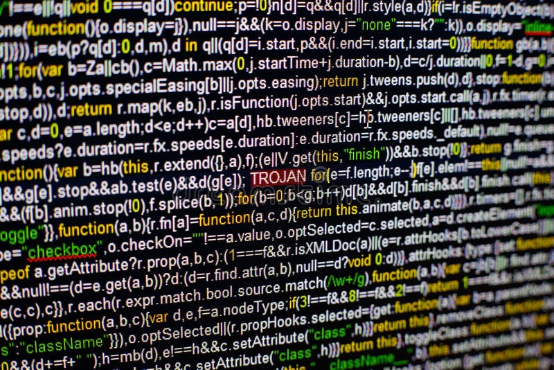 Macro Photo Of Computer Screen With Program Source Code And Highlighted Cybersecurity