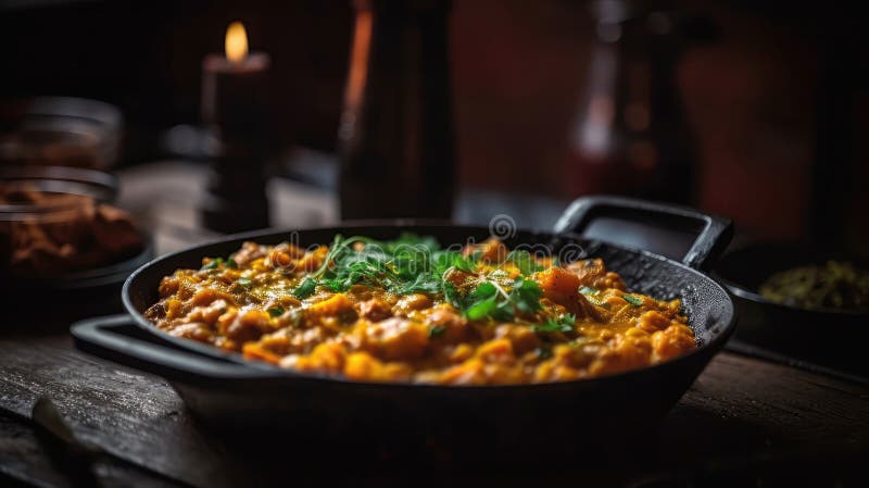 Macro Photo Curry on Stone Rustic Pub. Generative AI Stock Illustration ...
