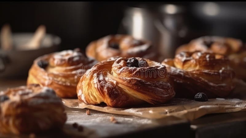 Macro Photo Danish Pastries on Stone Rustic Pub. Generative AI Stock ...