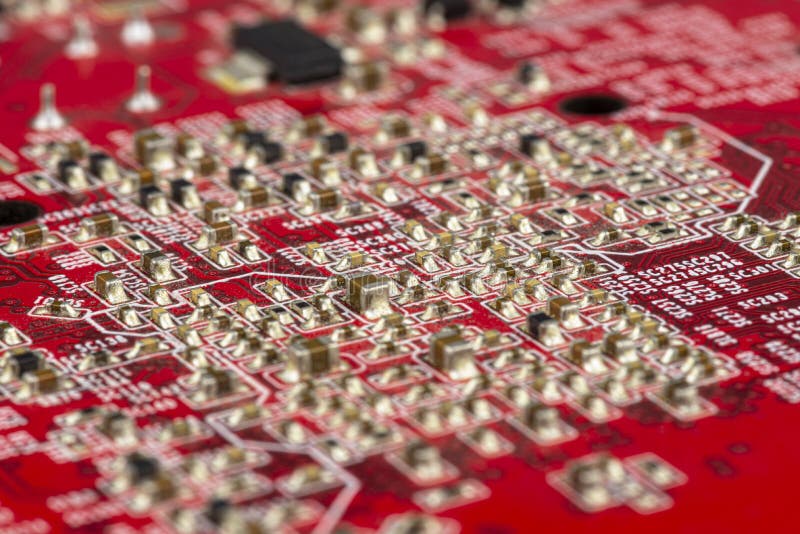 Macro Photo of Electrical Paths on Red Circuit Board, Visible Resistors ...