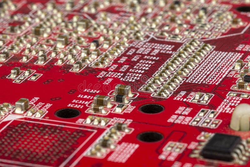 Macro Photo of Electrical Paths on Red Circuit Board, Visible Resistors ...