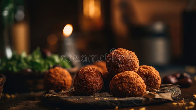 Macro Photo Falafel on Stone Rustic Pub. Generative AI Stock ...