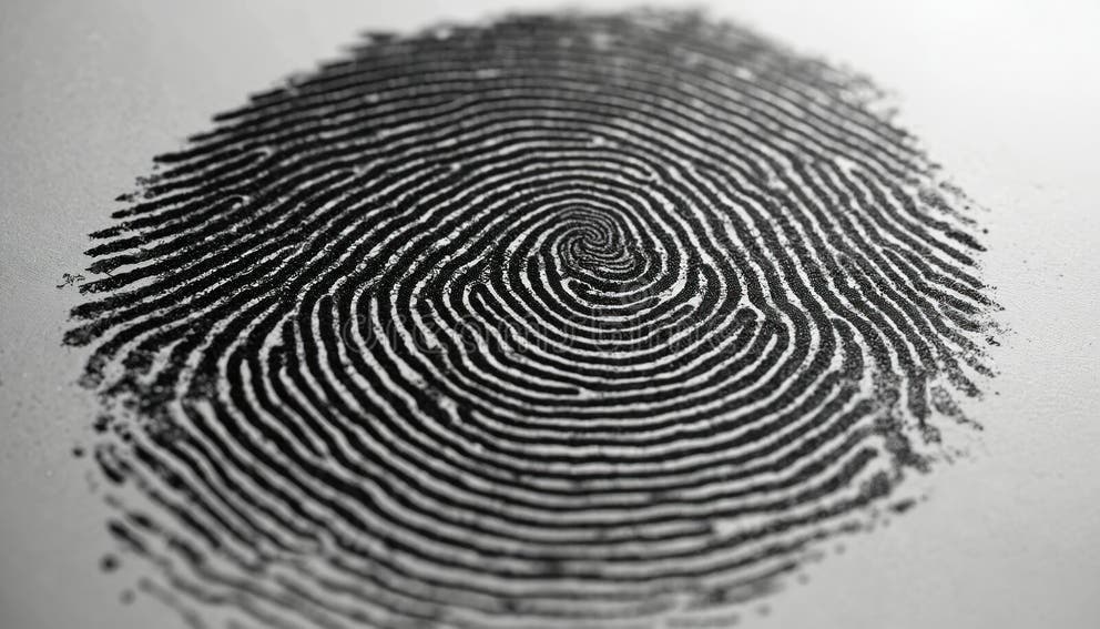 Macro Photo of Fingerprint Ridges Pattern on White Surface. Biometric ...