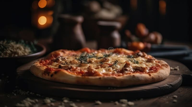 Macro Photo Front Macro Pizza on Stone Rustic Pub. Generative AI Stock ...