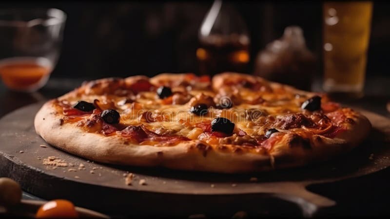 Macro Photo Front Macro Pizza on Stone Rustic Pub. Generative AI Stock ...