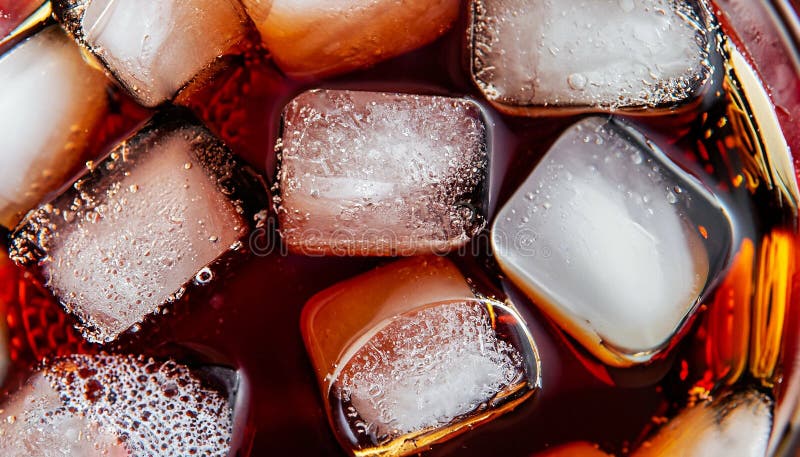 Macro Photo of a Glass with Coca Cola and Ice Cubes Top View Stock ...