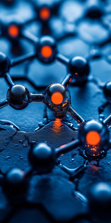 Macro Photo Glowing Molecular Structure, Connected Nodes, Vibrant ...