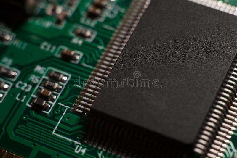Macro Photo of a Green Computer Printed Circuit Board with Selective ...
