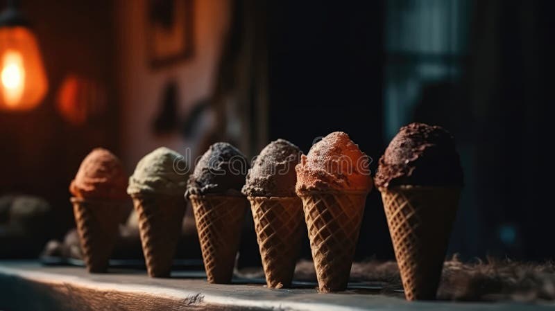 Macro Photo Ice Cream Cones on Stone Rustic Pub. Generative AI Stock ...